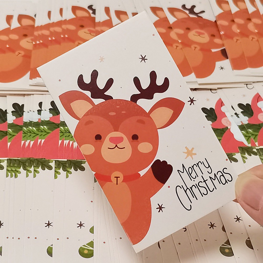 50Pcs Merry Christmas Cards Happy New Year Greeting Card With Cute ...