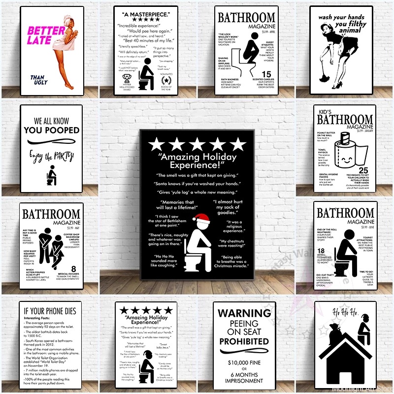 Frameless Nordic Minimalist Art Toilet Poster Funny 5 Star Rules Sign ...