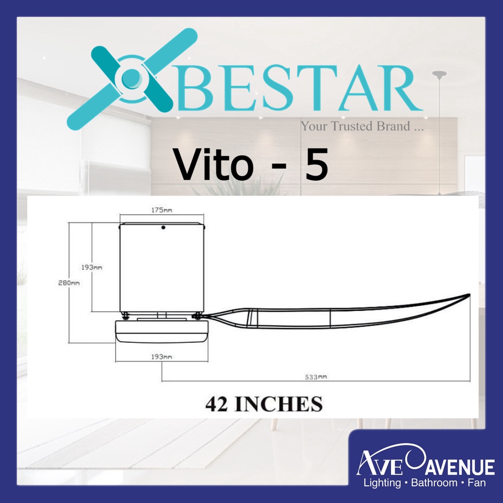 BESTAR VITO-5 Estilo DC Motor 5Blade 42 / 52 Inch WiFi Smart Ceiling ...