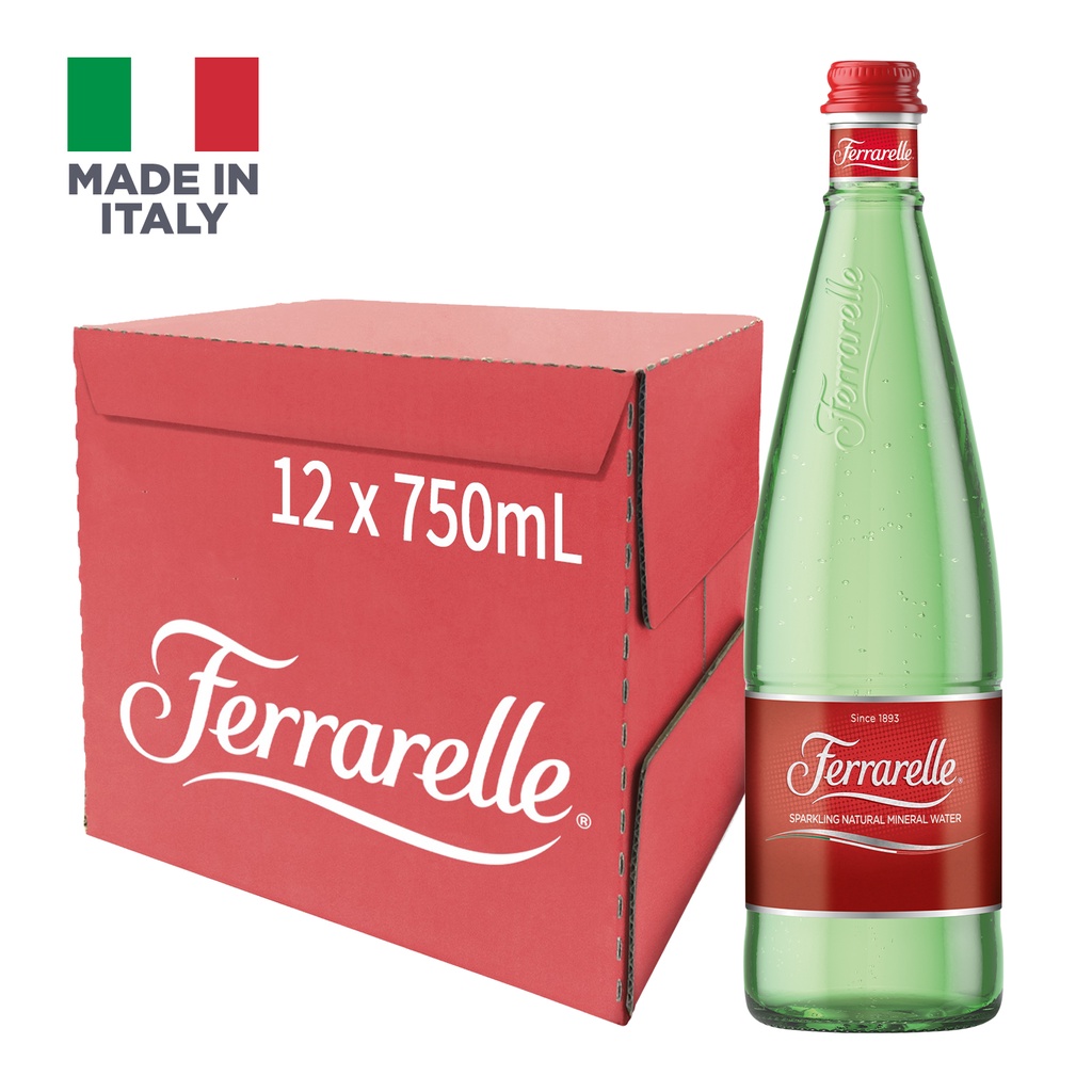 Ferrarelle Sparkling Natural Mineral Water Glass Bottle 12 X 750Ml Case ...