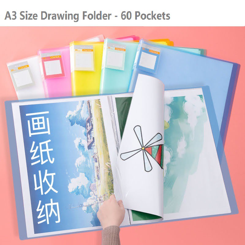 A3 Size Drawing folder Transparent Display Book Folder Pockets Folder ...