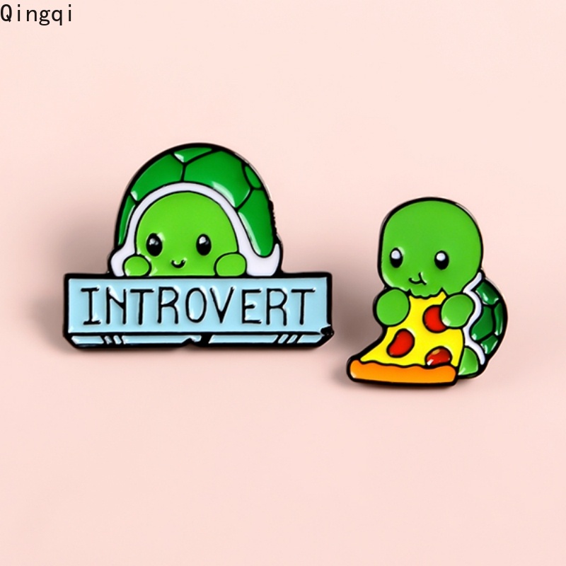Introvert Enamel Pin Cute Pizza Tortoise Brooch Quote Banner Badges ...