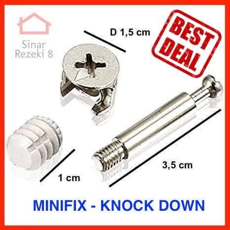 KAYU Minifix Knock Down Bolts Screws + Casing 3.5 cm / Wooden Shelf ...