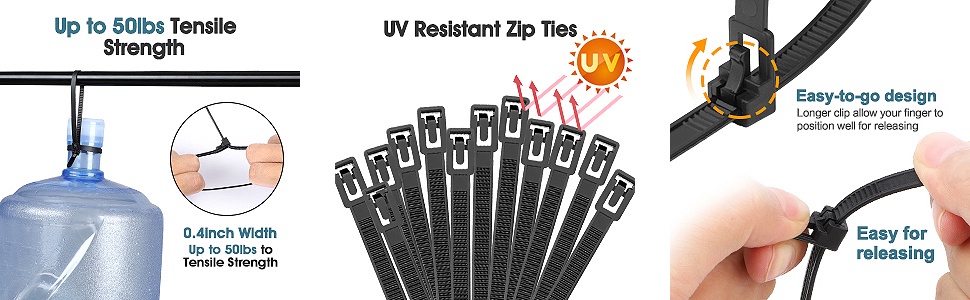 Reusable Cable Zip Ties 20cm UV Black Releasable Nylon Tie Wraps ...