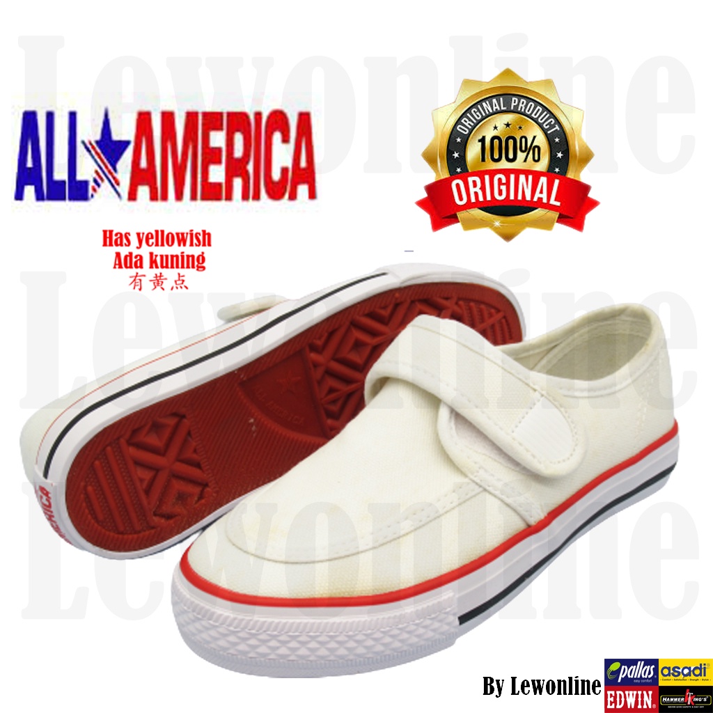ALL AMERICA Kasut Sekolah Putih White School Shoe slip-on shoe 2338 ...