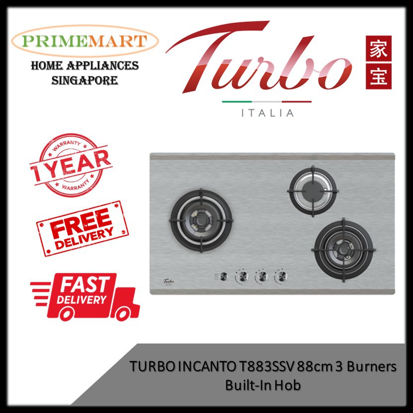 TURBO INCANTO T883SSV 88cm 3 Burners Built-In Hob * 1 YEAR LOCAL WARRANTY | Shopee Singapore