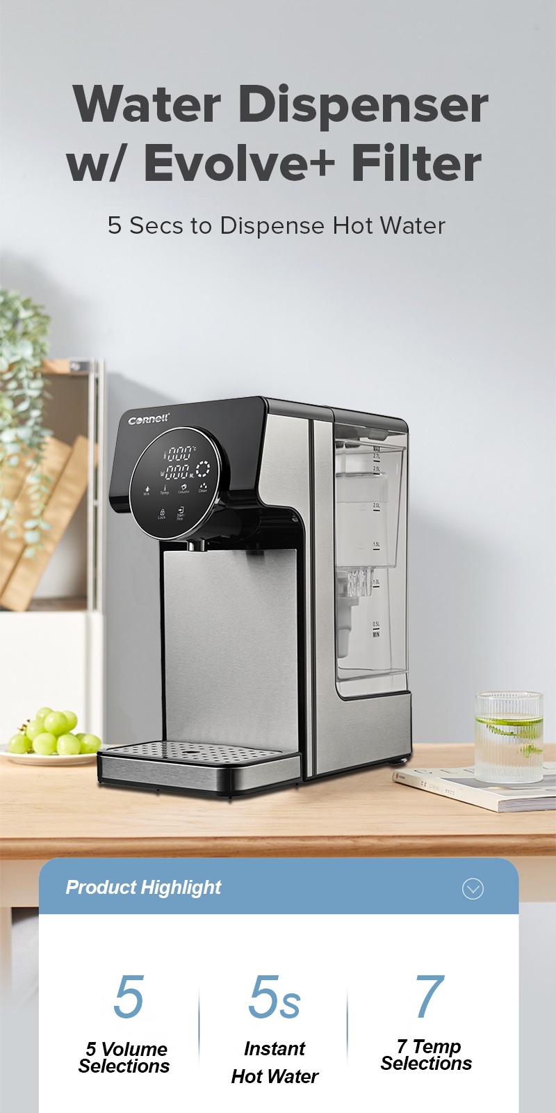 Cornell 2.7L Water Purifier Instant Boiling Water Dispenser with Aqua ...