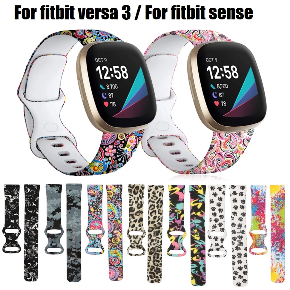 Fitbit Versa 3 Strap Silicone Pattern Printed Watchband for Fitbit ...