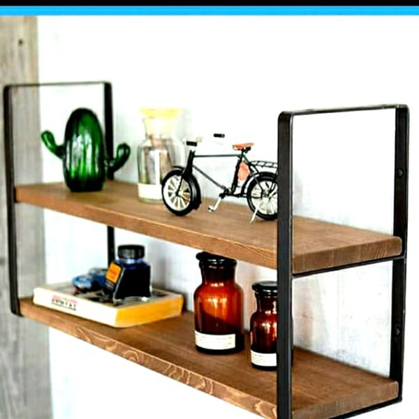 2-story Wall Shelf With Dutch Teak And Iron Plank Shelves | Shopee ...