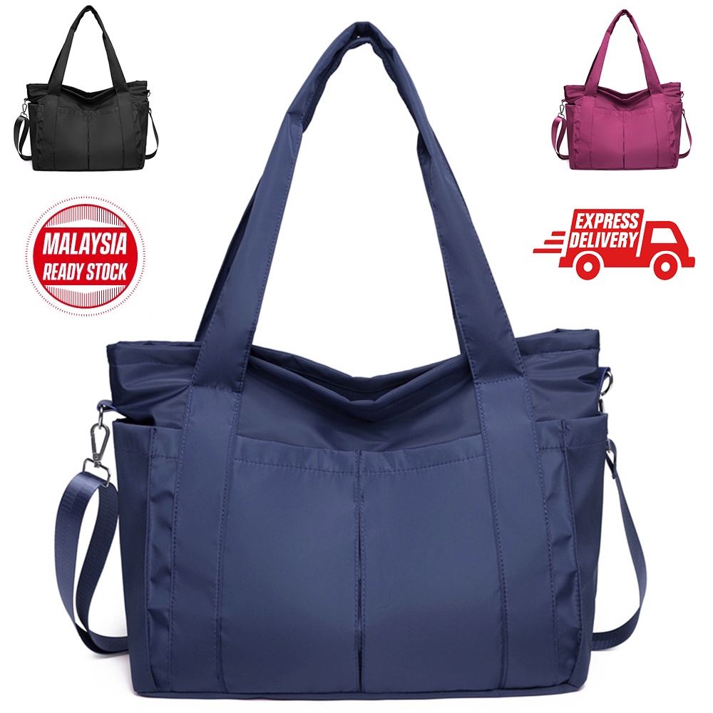 BEG BESAR PEREMPUAN HIGH CAPACITY PLAIN BIG NYLON TOTE BAG HAND CARRY ...