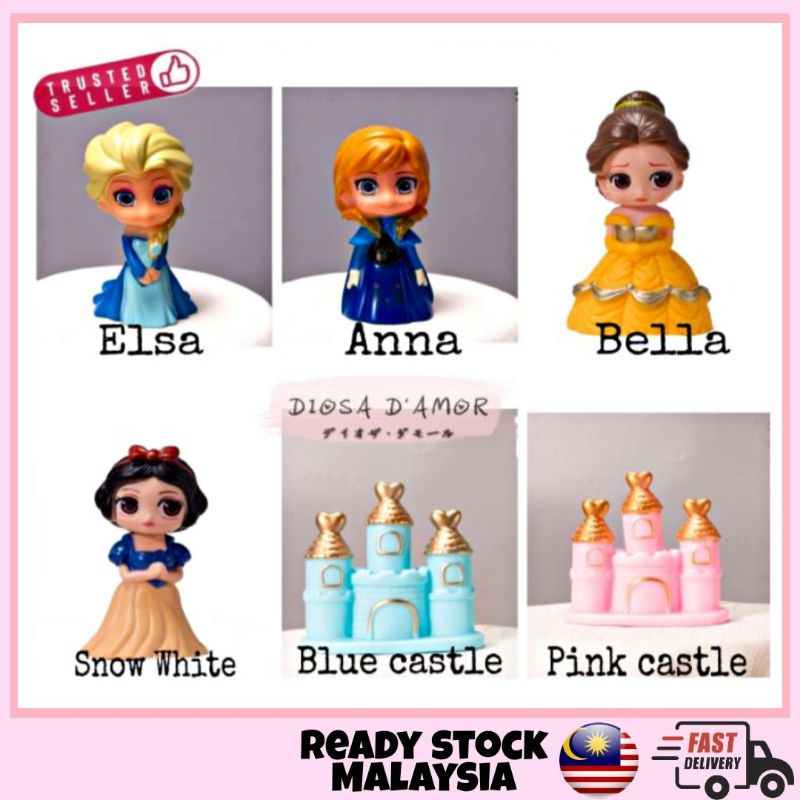 PRINCESS ELSA ANNA BELLA SNOW WHITE, CASTLE 7CM(CAKE TOPPER/DECORATION ...