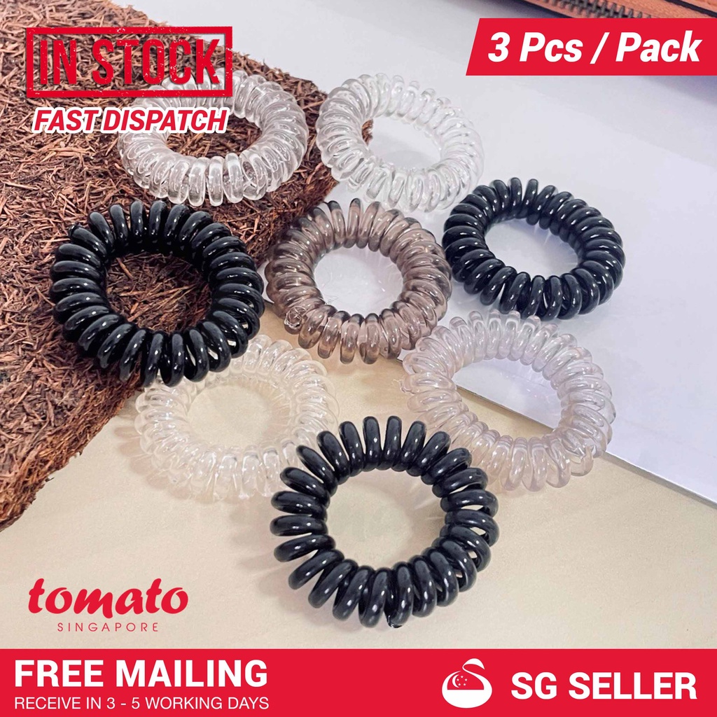 [SG Seller] 3 Pcs Spiral Telephone Wire Plastic Elastic Hair Ties ...