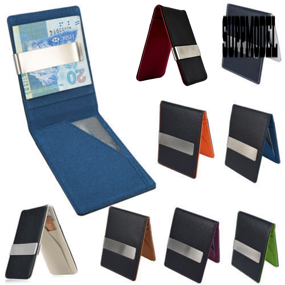 Men's Faux Leather Money Clip Slim Wallet ID Credit Card Storage Holder ...
