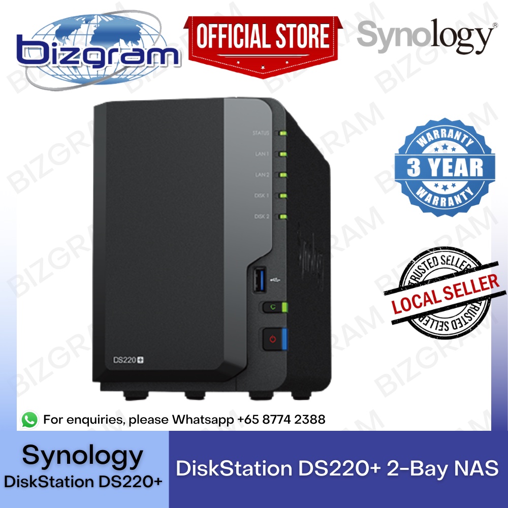 Synology DiskStation DS220+ 2-Bay Compact and high performance NAS solution With 2 x Seagate ...