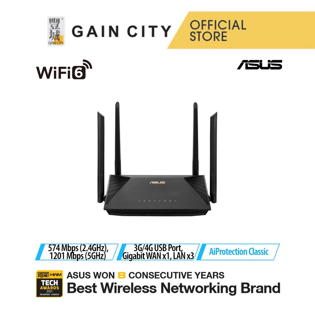Asus Ax1800 Dual Band Wifi 6 Router (574 + 1201mbps) Comp. Aimesh Rt ...