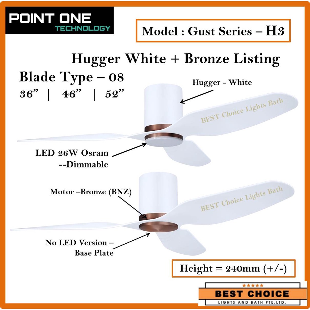 Yes Wifi PO ECO GUST H3 DC Motor Ceiling Fan [Hugger WHITE+Motor BRONZE ...