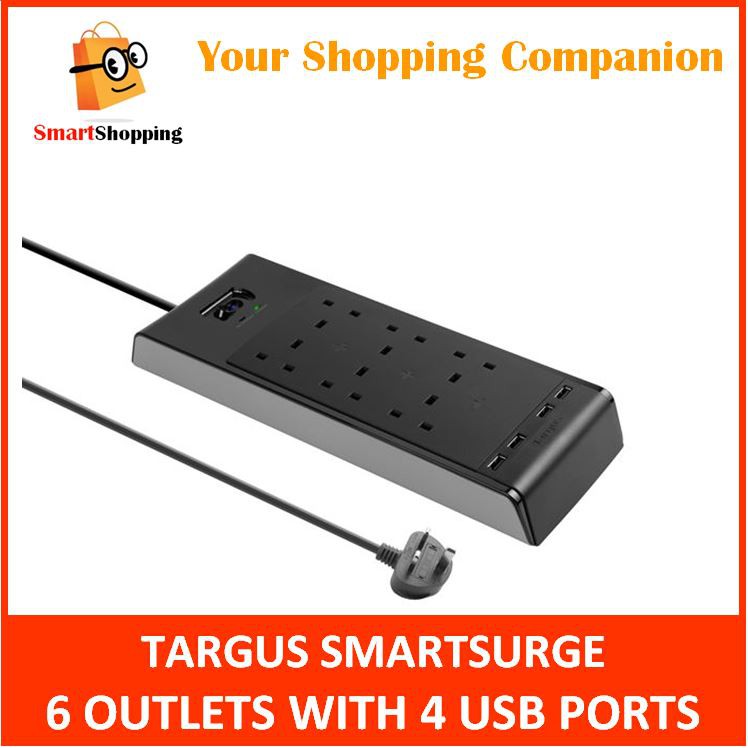Targus SurgeSmart 6 with 4 USB Ports Surge Protection 1000 Joules 2M ...