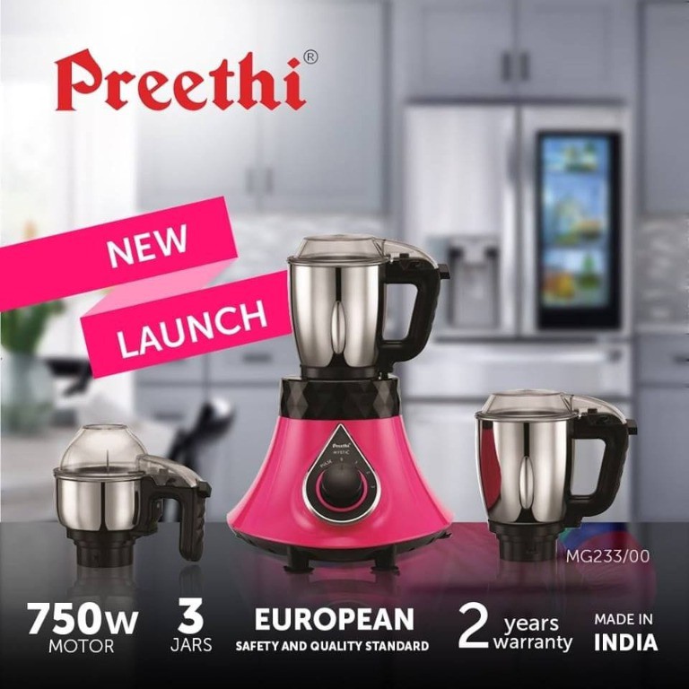 PREETHI MYSTIC 750WATT HANDS FREE 3 JARS MIXER-GRINDER | Shopee Singapore