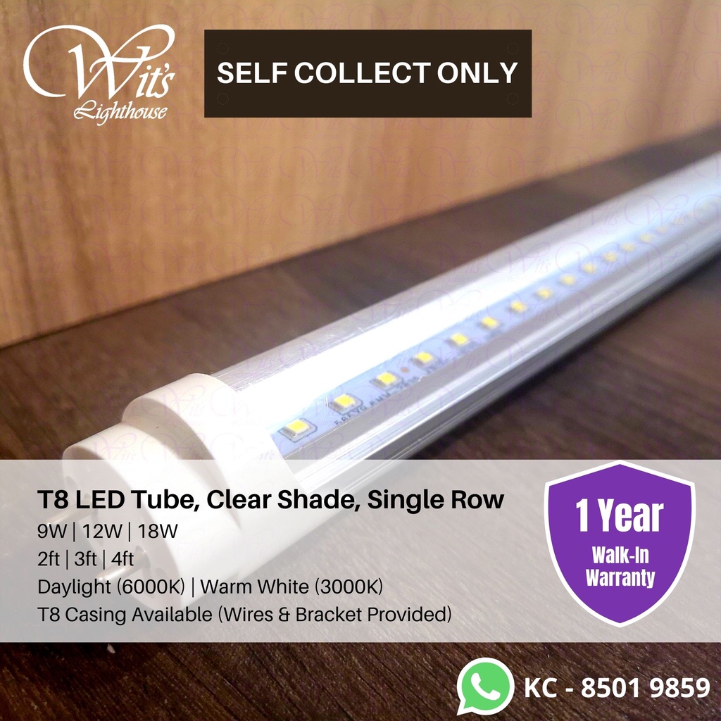 T8 LED Tube, Clear Shade, Bundle of 2 (2ft / 3ft / 4ft ; 9W / 12W / 18W ...