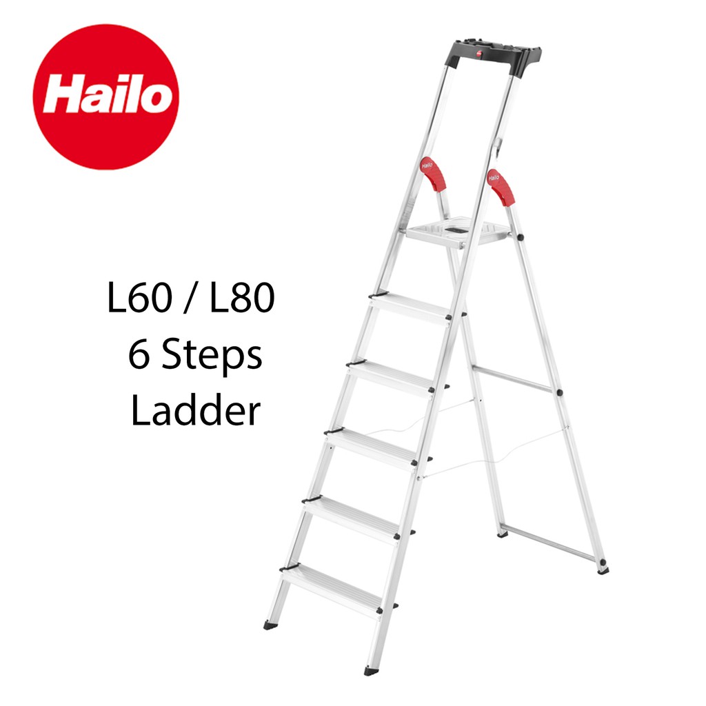 Hailo 6 Step Sturdy German Aluminium Household Premium Ladder - StandardLine / ComfortLine - L60 ...