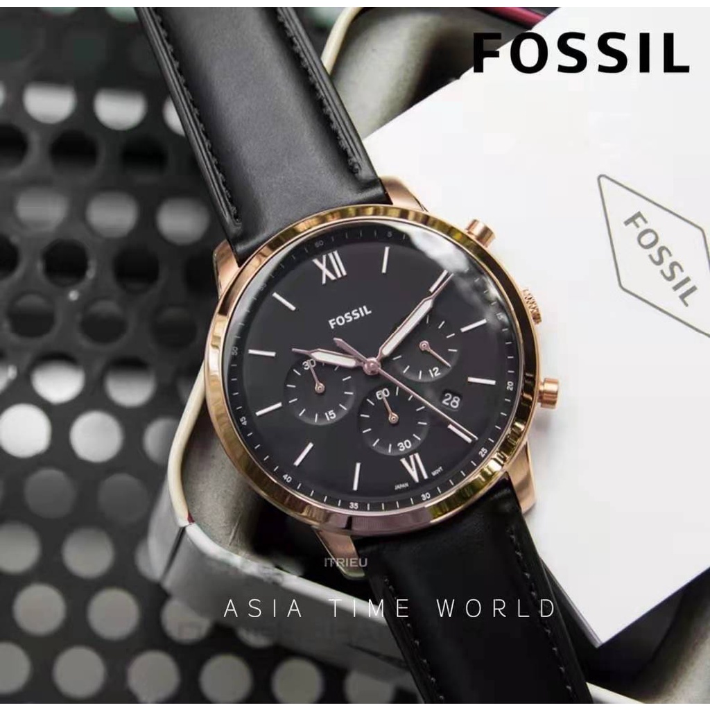 Fossil | FS5381 Men's Neutra Chronograph Black Dial Rose Gold Leather ...