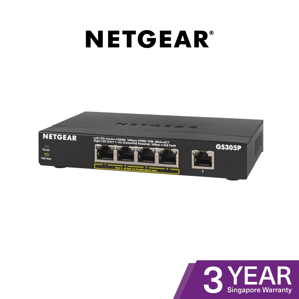 NETGEAR 5-Port Gigabit Ethernet Unmanaged PoE Switch (GS305P) - with 4 ...