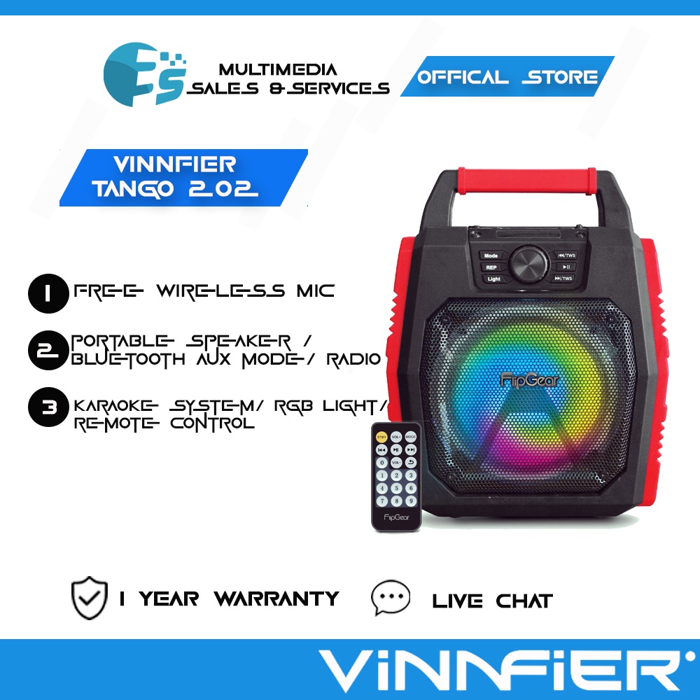 Vinnfier FlipGear Tango 202 wm TWS Wireless Portable Bluetooth Speaker with USB drive,AUX Line ...