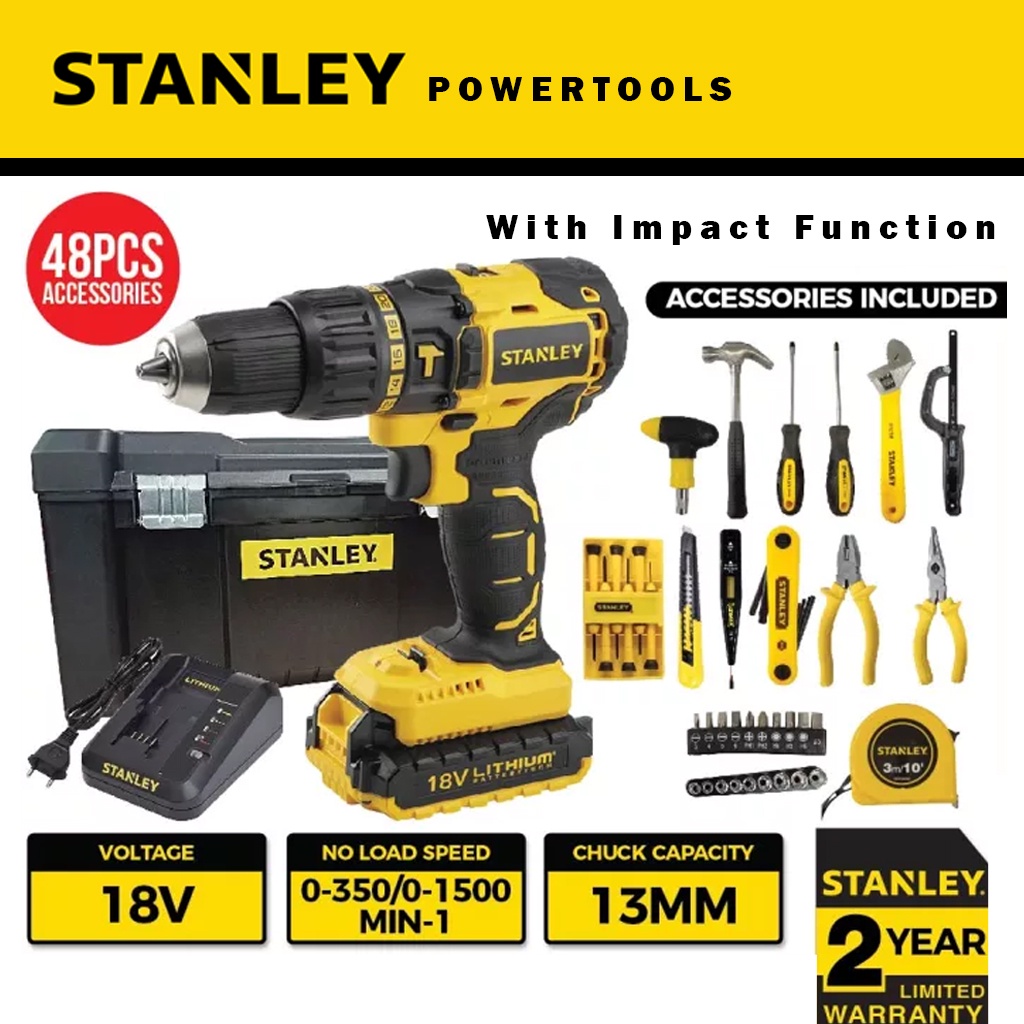 Stanley 18V Hammer Drill Set with 48pcs Hand Tool Set 【SCH20C1H-B1 ...