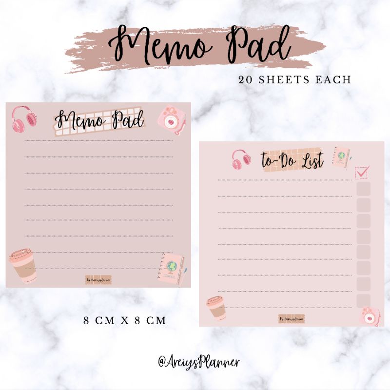 Pastel Aesthetics Minimalist Memo Pad 8x8cm Cute Design Todo list Plan ...