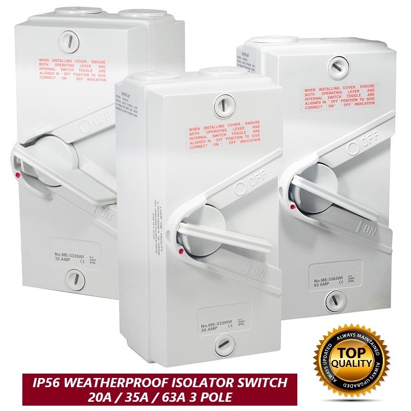 HIGH QUALITY + Weatherproof Isolator On/Off Switch 3 Phase Switch IP56 3 Pole [20A / 35A / 63A ...