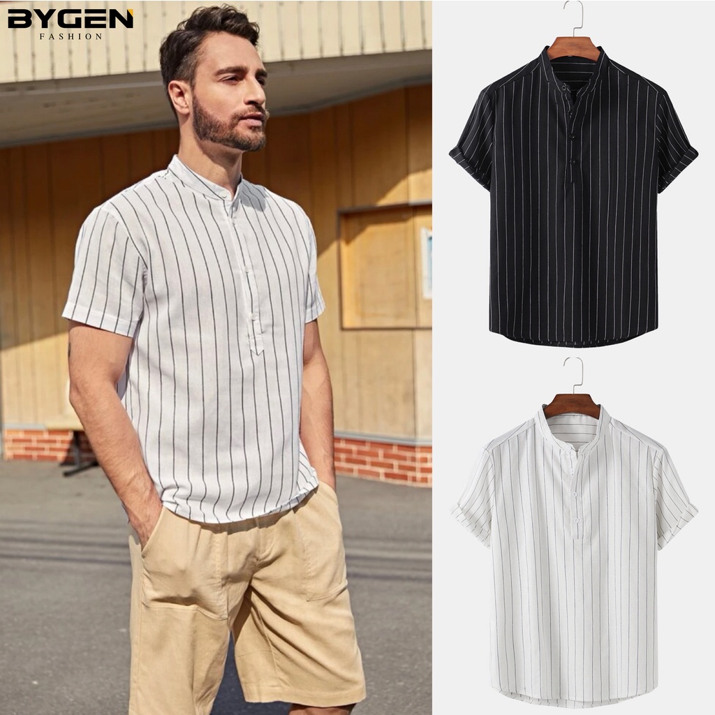 Collar Half Button Polo for Men Stripes Short Sleeves 666 | Shopee ...