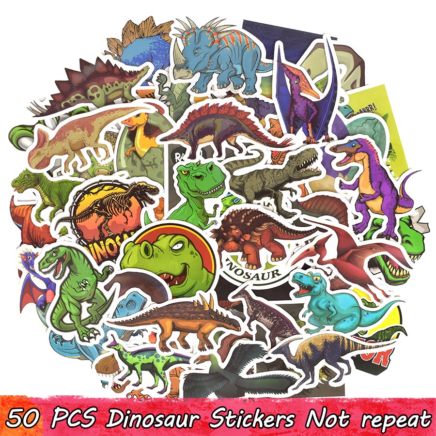 50PCS Dinosaur Stickers Cartoon Waterproof Jurassic Animal Decal Funny ...
