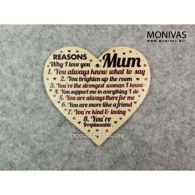 Reasons I Love Mum Wooden Heart Hanging Gift Tag Decoration Mothers Day ...