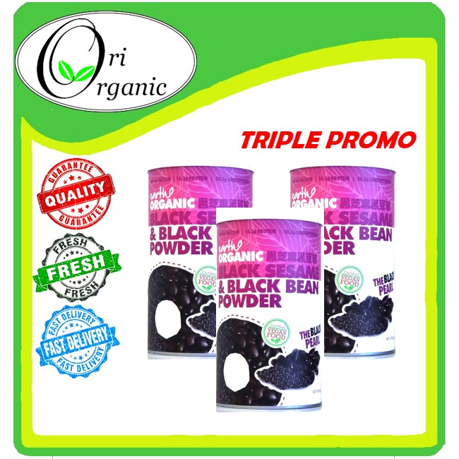 3x EARTH ORGANIC Black Sesame and Black Bean Powder 500g Exp 3/2026 ...