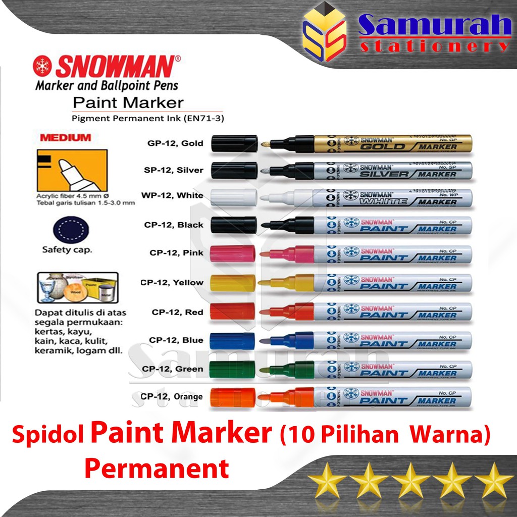 PUTIH MERAH HIJAU HITAM Large Permanent Snowman Paint Marker 10 Colors ...