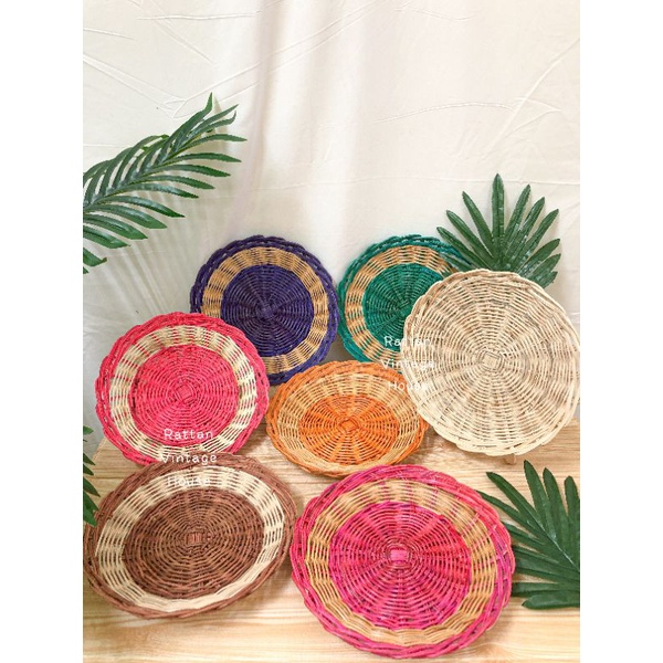 (Rattanvintage) Piring Rotan | Rattan Weaved Round Food Tray | Rattan ...