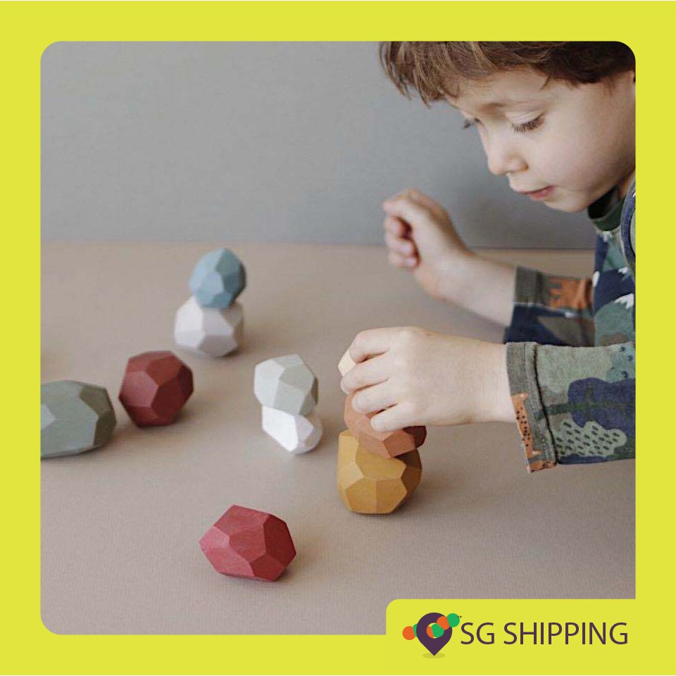 [SG] 2+Wooden Balancing Stones Jenga Building Block Colored Stone ...