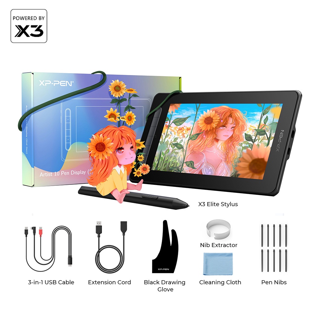 XPPen Artist 10 2nd Pen Display Drawing Monitor Graphic Display With X3 Pen Drawing Tablet With ...