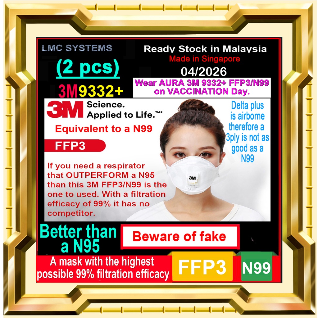 Mask Respirator Topeng 面具 3M 9332A+ FFP3 N99 Highest Filtration in the market 2 pc pack | Shopee ...