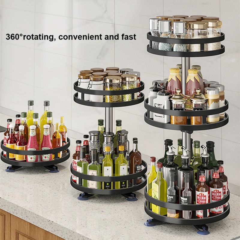 【Sg Stock】360° Rotating Spice RackMulti-functional Three-layer Kitchen ...