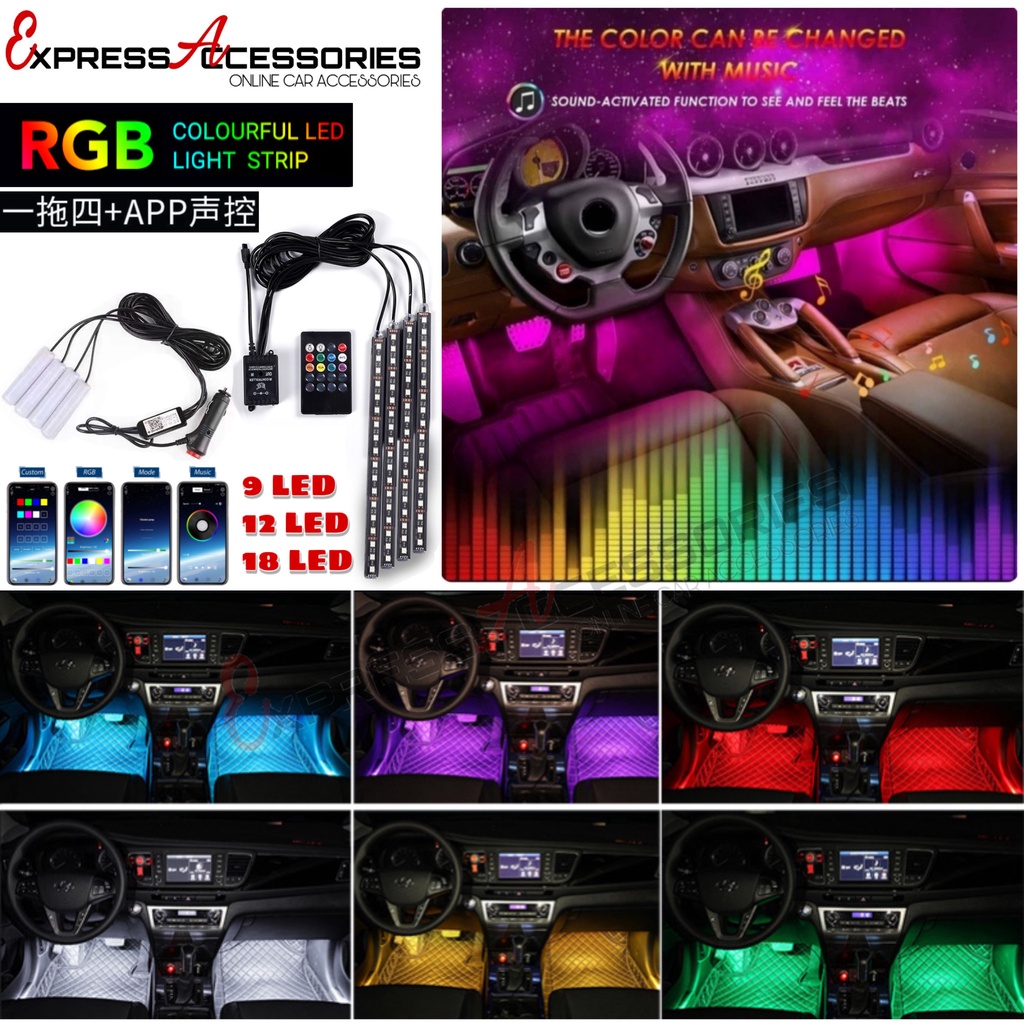 12 Bulb - Wireless Remote Control Car RGB LED Neon Interior Light Lamp ...