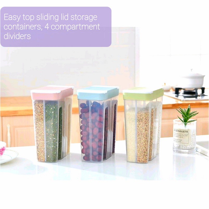 Storage Container Box With Sliding Lid and 4 Compartments Dividers ...