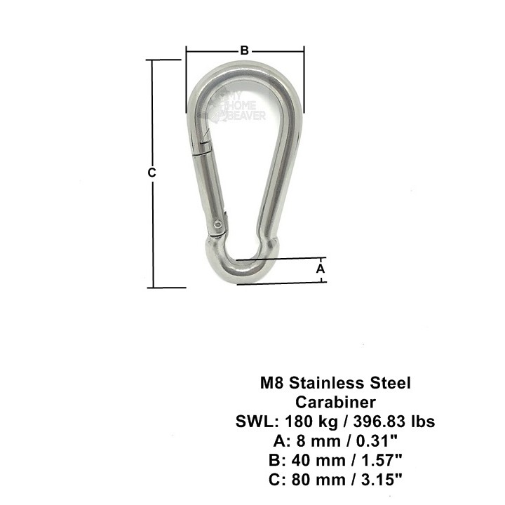 High Quality Stainless Steel Carabiner SWL up to 450 kg [4 / 5 / 6 / 8 ...