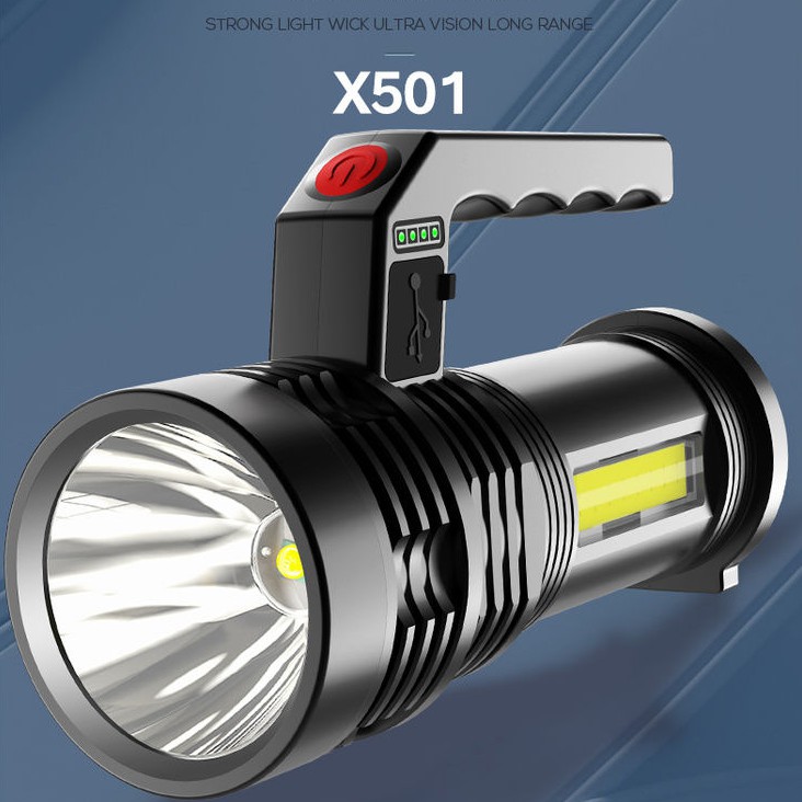 Portable Handheld USB Rechargeable Flashlight Bright COB Side Light ...