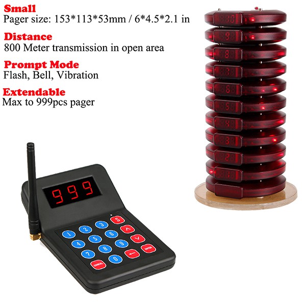30 Coaster Pager buzzer +1 keypad Call Queue Wireless Paging Calling system for Restaurant Take ...