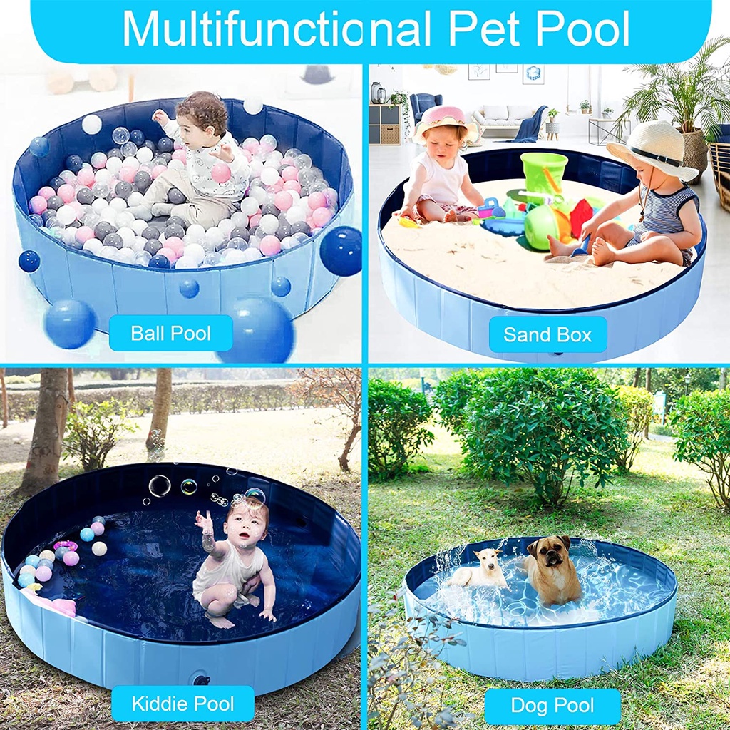 Foldable Dog and Kid Pool, Collapsible Swimming Pool, Pet Bathing Ball ...