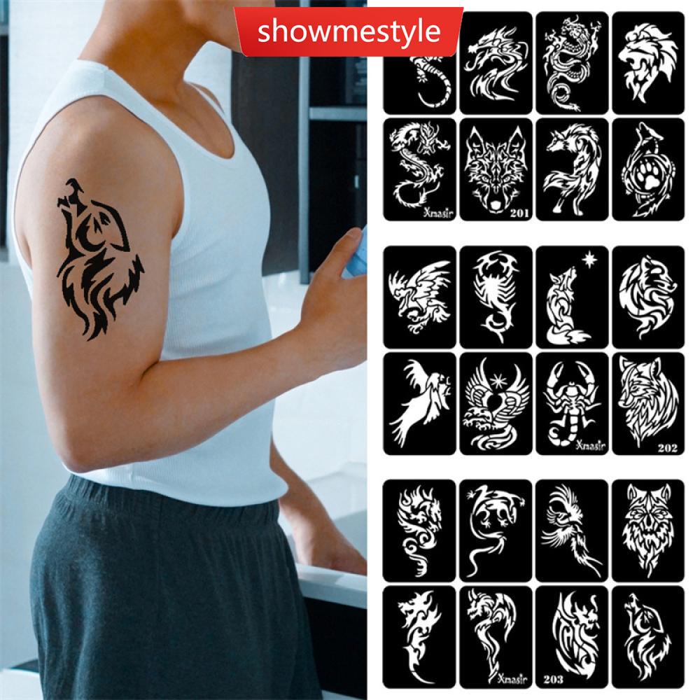 SMS 8pcs/sheet Medium Size Arm Tattoo Stencils Men Back Tiger Dragon ...