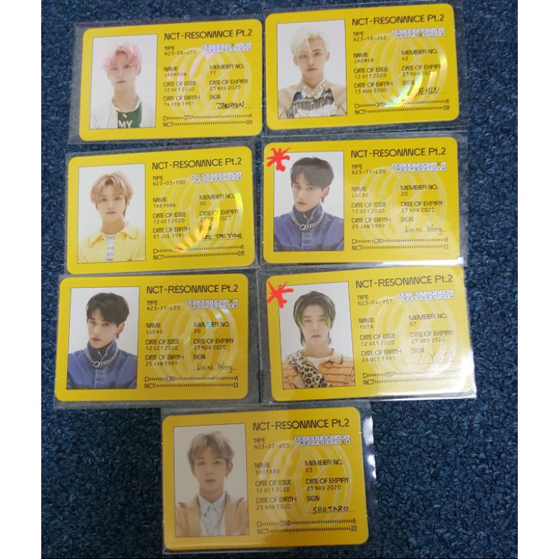 NCT RESONANCE ID CARD JAEHYUN JAEMIN TAEYONG LUCAS YUTA SHOTARO ...