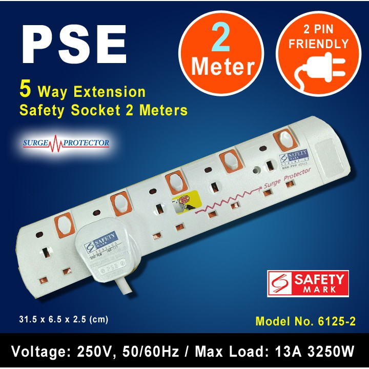 5 Way Extension Safety Socket with Surge Protection & Singapore Safety ...