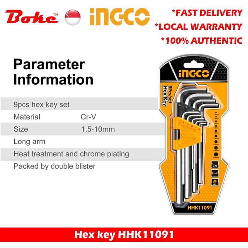 INGCO HHK11091 Hex Key Set, Cr-V, 1.5-10mm | Shopee Singapore